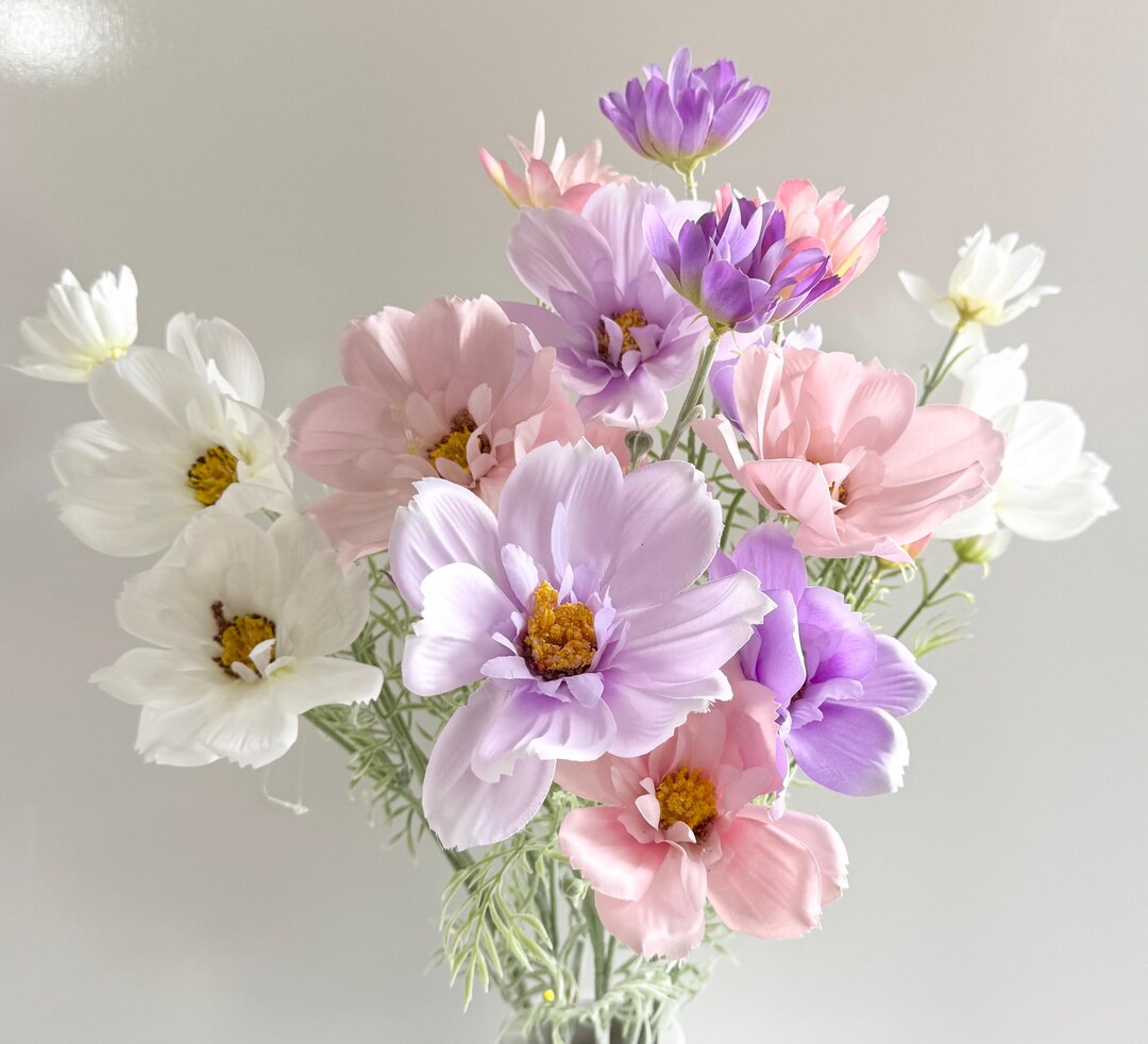 Faux Silk Cosmos Flower Spray: DIY Wedding Bouquet Wildflowers Stem ...