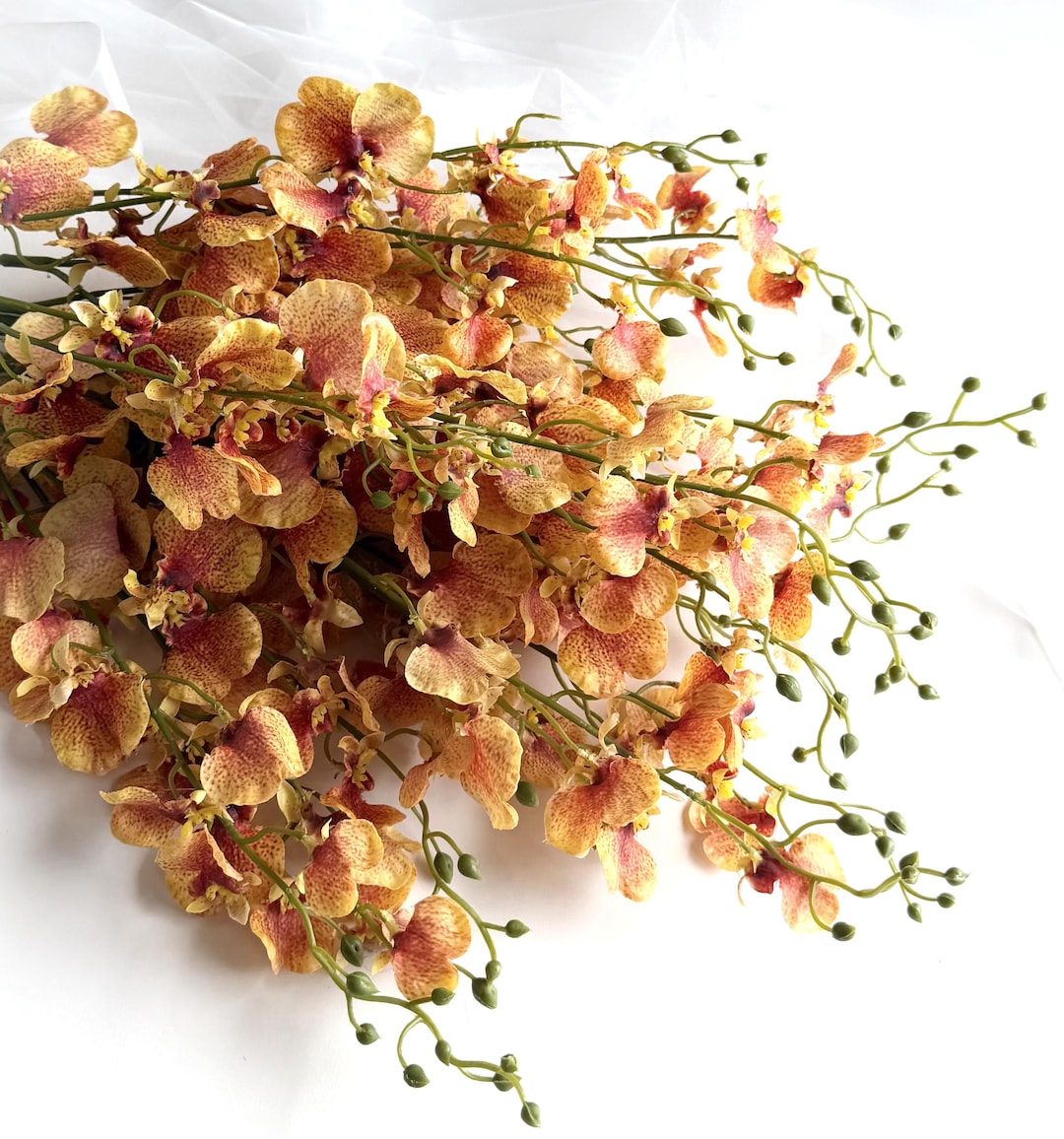Real Touch Dancing Lady Orchid Stem Rust Orange Latex Orchids Spray ...