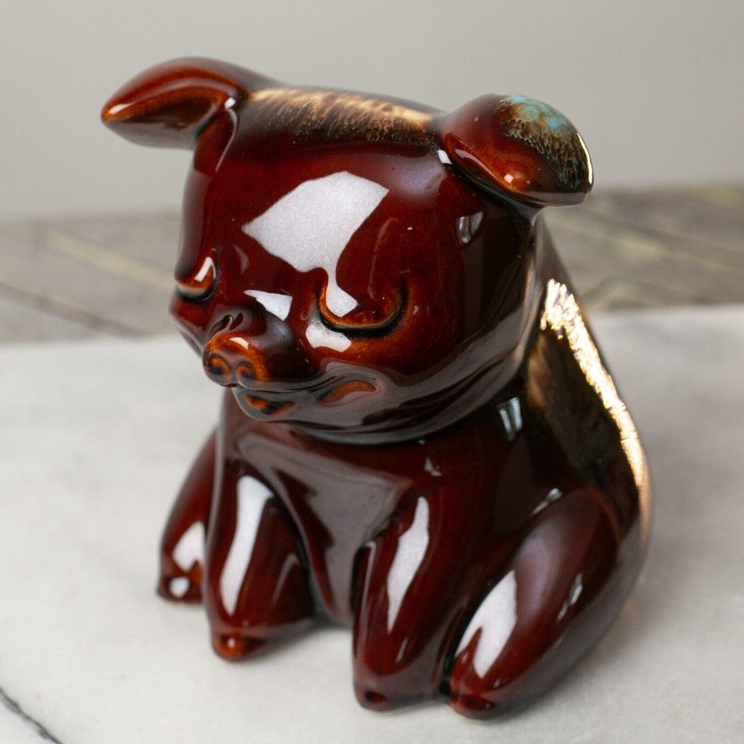 HULL POTTERY USA #196 Corky the Pig Piggy Bank Brown & Turquoise Drip ...