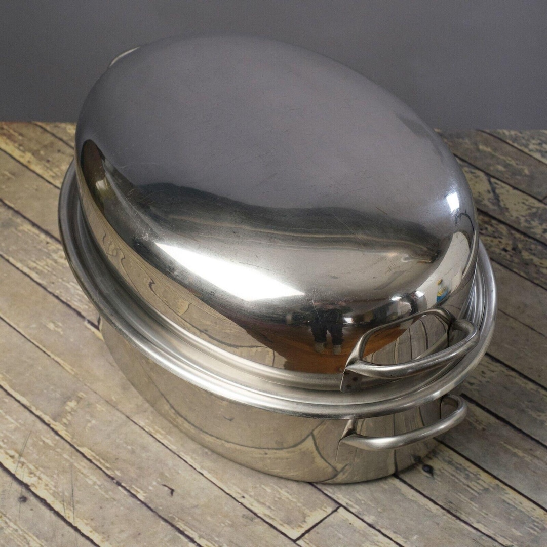 LIFETIME COOKWARE 18-8 Stainless Steel Oval Turkey Roaster With Lid 18 ...