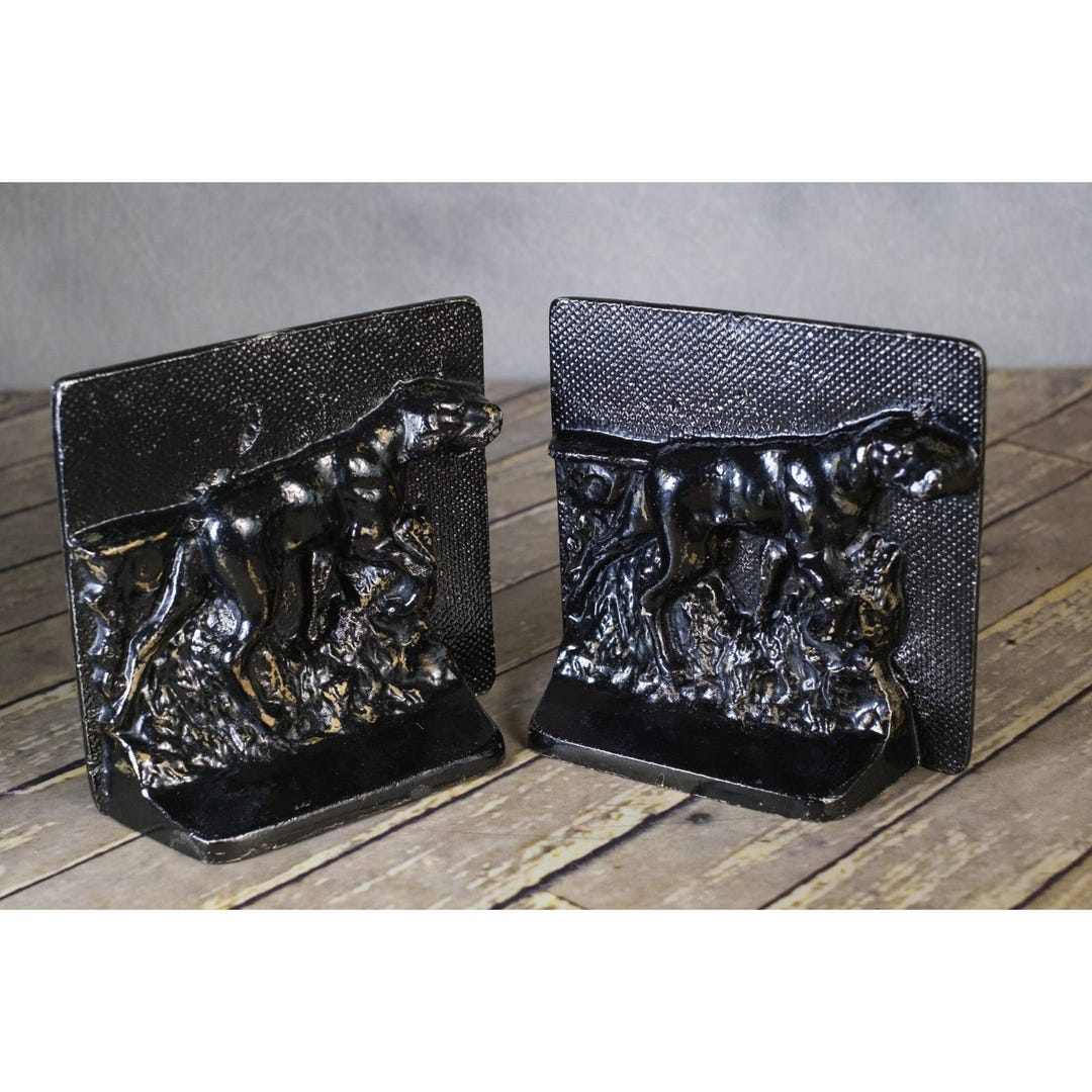 HUNTING DOGS Bookends Pot Metal Heavy Black Man Cave Camp Cabin Decor ...