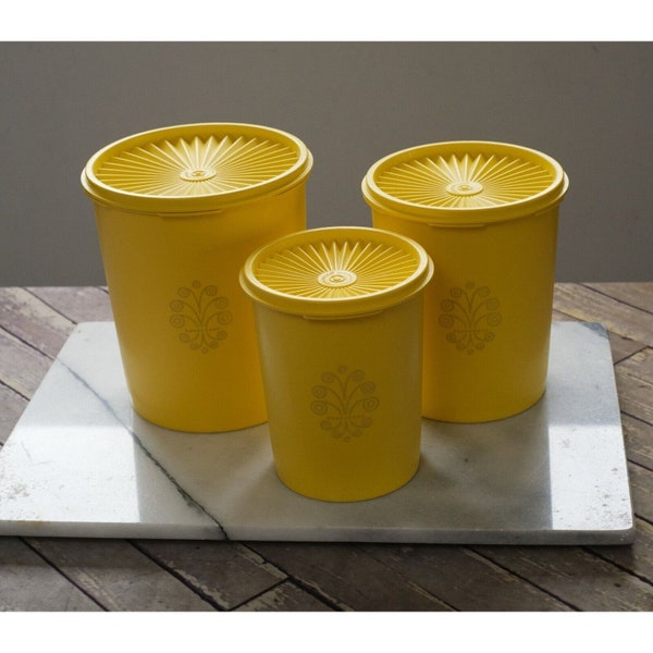 Vintage Tupperware Yellow Canister Set - Etsy
