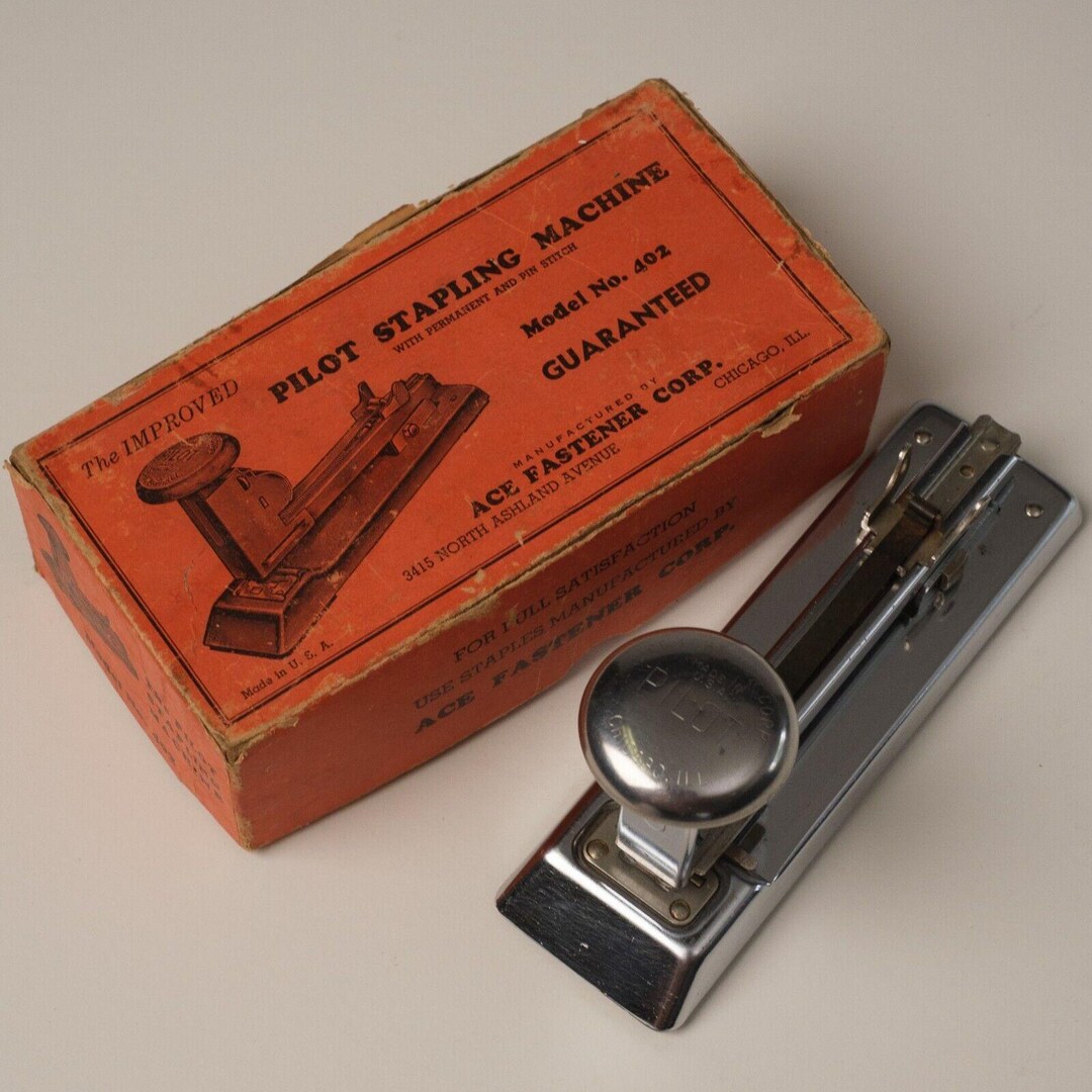 PILOT STAPLER Model 402 Ace Fastener Chicago Vintage Original Box ...
