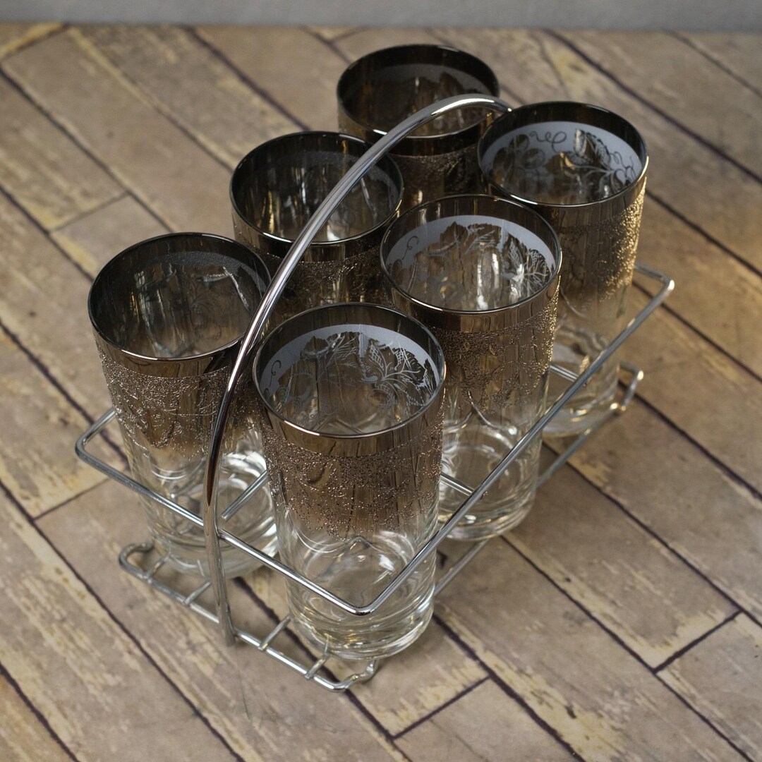 VITREON QUEENS Lusterware Highball Glasses Barware With Carrier-set of ...