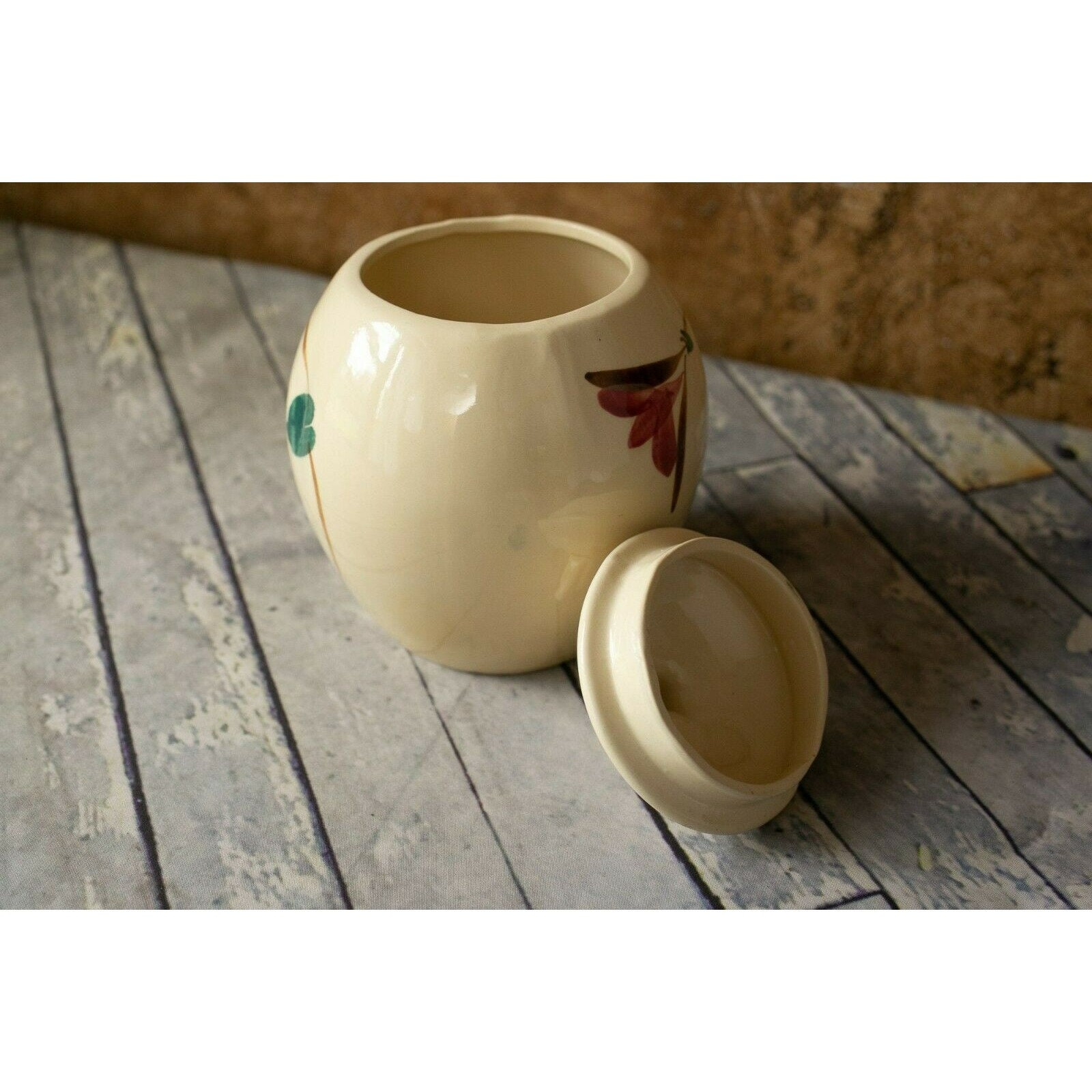 Vintage PURINTON POTTERY Ivy Red Blossom Lidded Jar Kitchen - Etsy