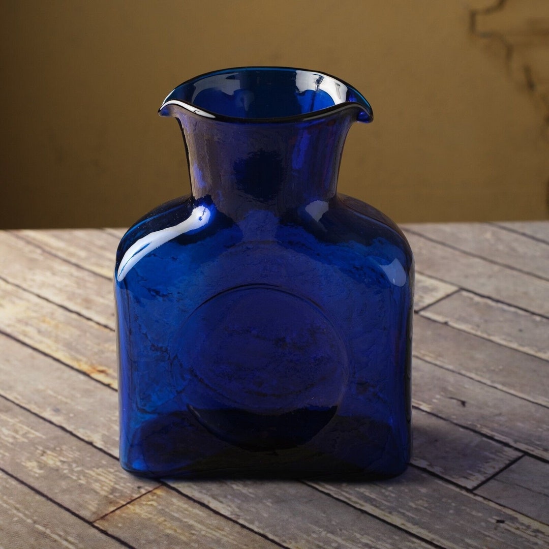 BLENKO Water Carafe 384 Glass Water Bottle or Carafe 8" Sapphire or ...