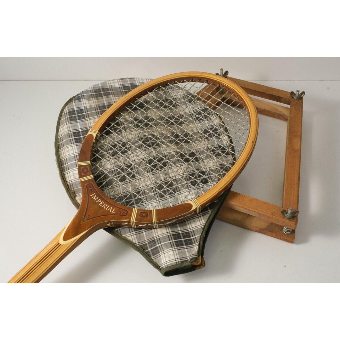 TAD DAVIS Imperial Wooden Tennis Racket 4M With Cover and Frame 1970 ...