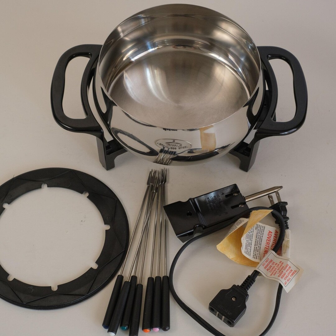 RIVAL Electric Fondue Set Stainless Steel 3.5 Quarts MCM Tested Works ...