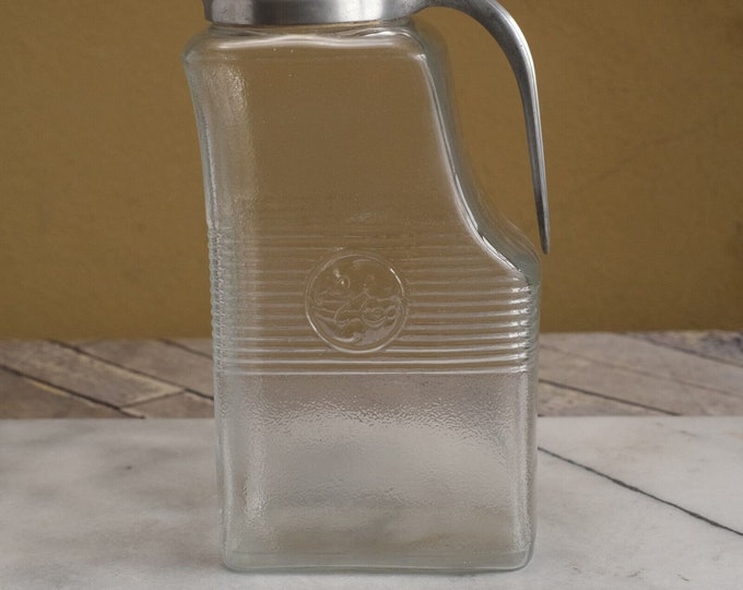 Vintage GENERAL ELECTRIC Refrigerator Pitcher Glass Metal Lid Art Deco ...