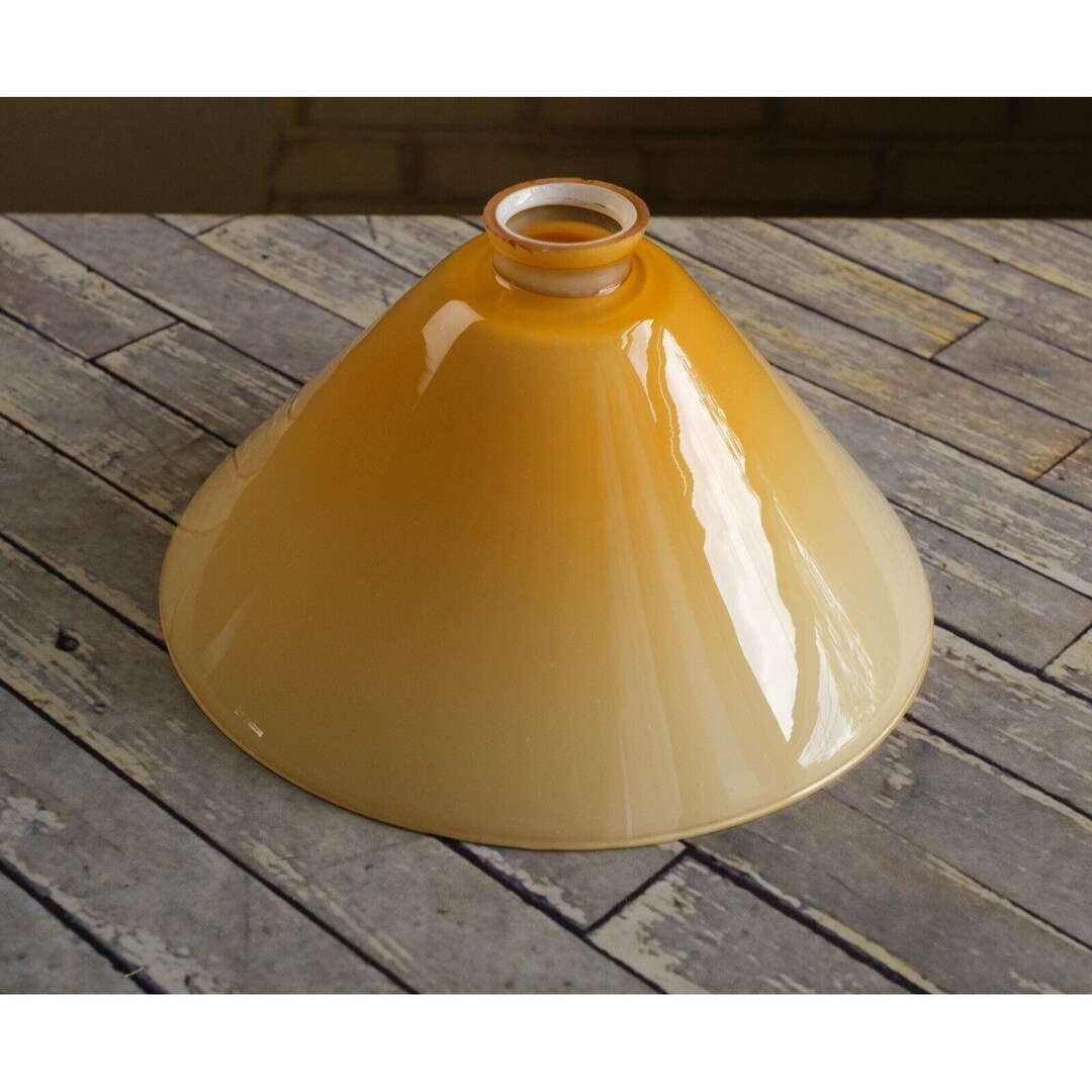 Vintage Amber Butterscotch Cased Glass Cone Shade 11.25 Wide With 2.25 ...