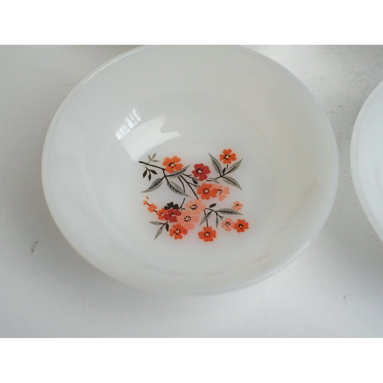 FIRE KING OVENWARE Primrose Pattern Dessert Bowls Pink Red Milk Glass ...