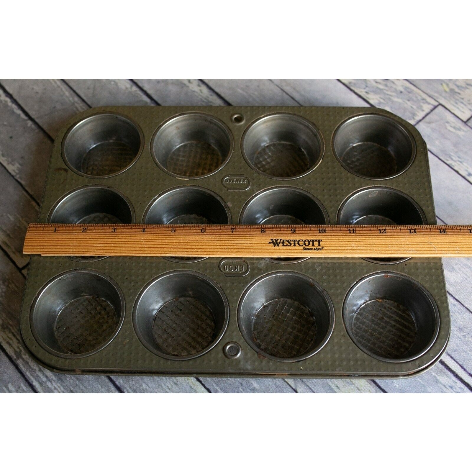 Vintage EKCO OVENEX X120 Tin Waffle Pattern 12 Muffin Cornbread Cupcake ...