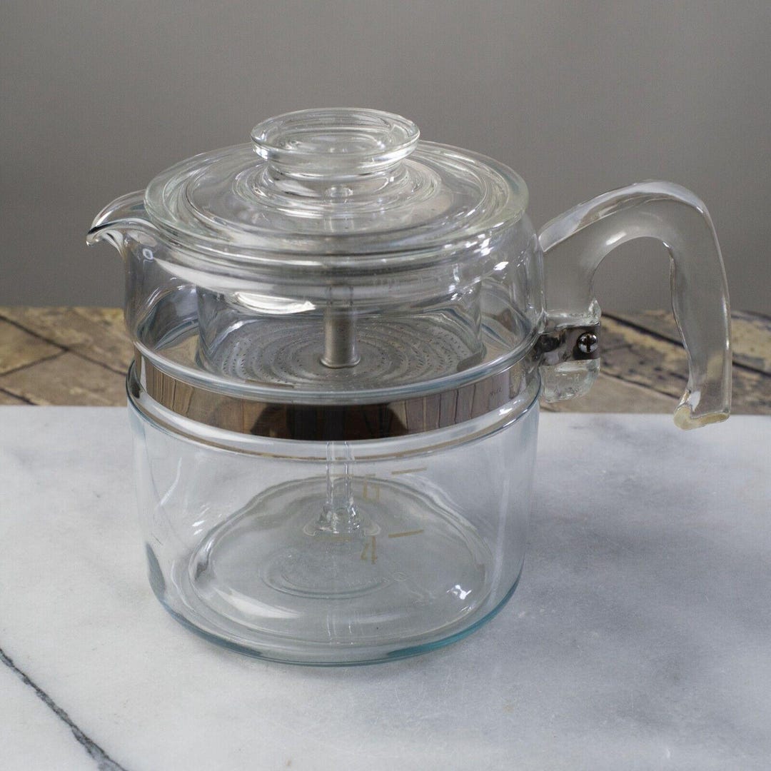 PYREX Glass Coffee Pot CORNING FLAMEWARE Stovetop Percolator 6 Cup 7756 ...
