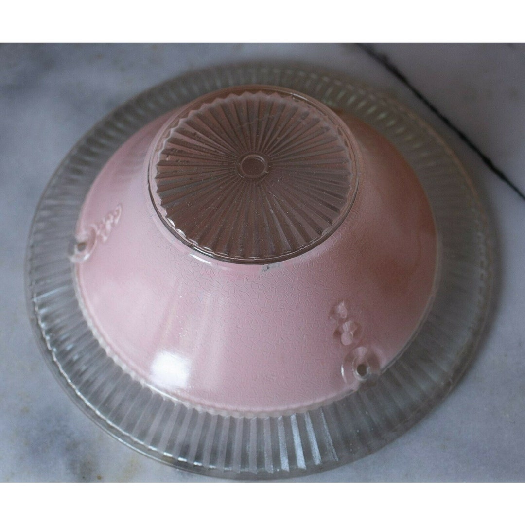 Vintage Pink Clear Glass Ceiling Light Lamp Shade Art Deco 3 Holes ...