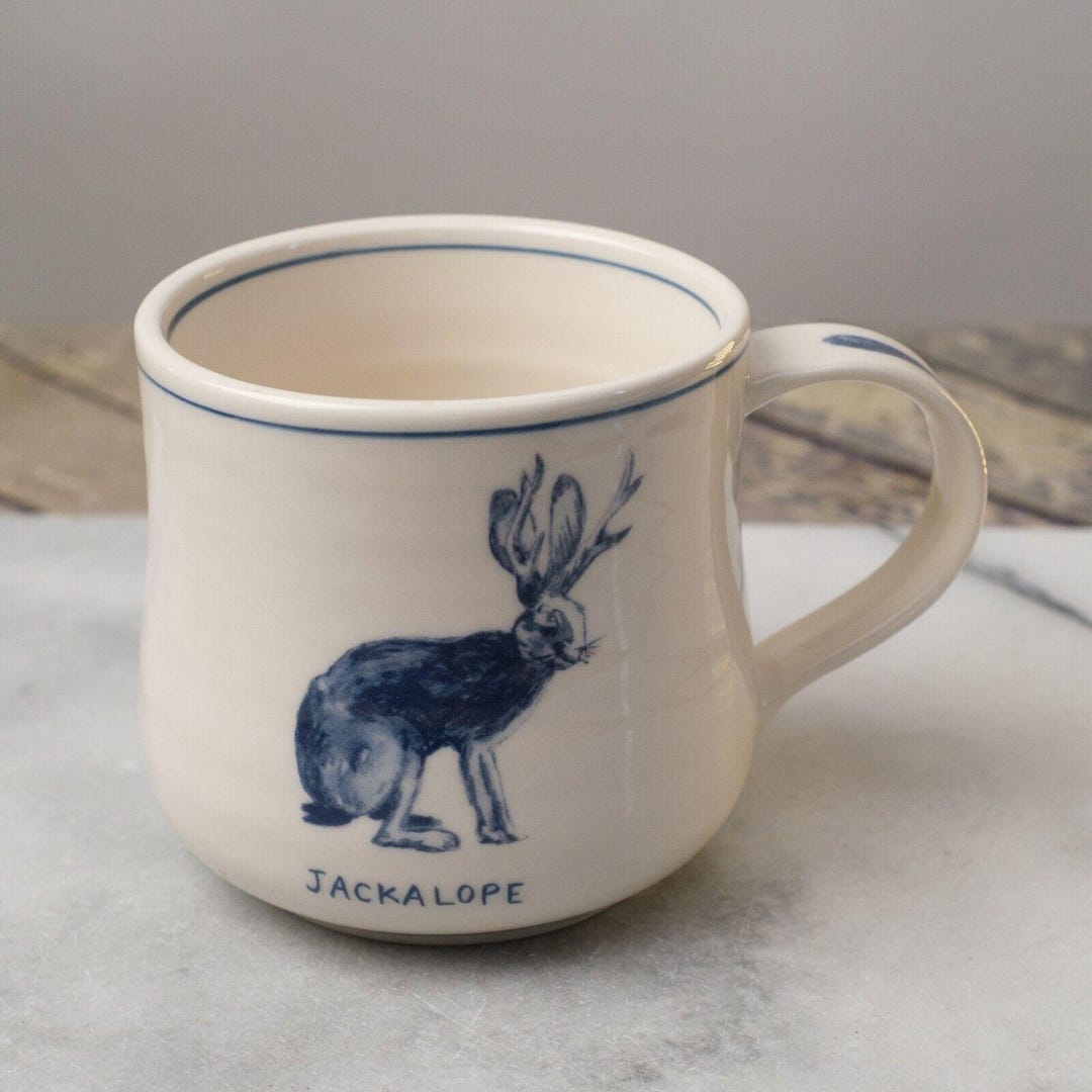 ANTHROPOLOGIE Molly Hatch Jackalope Coffee Mug Cream and Blue CLEAN - Etsy