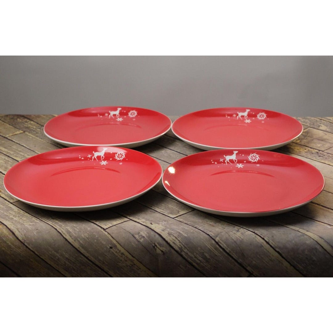 STUDIO TORD BOONTJE Rather Red White Reindeer 4 Dinner Plates 11 ...