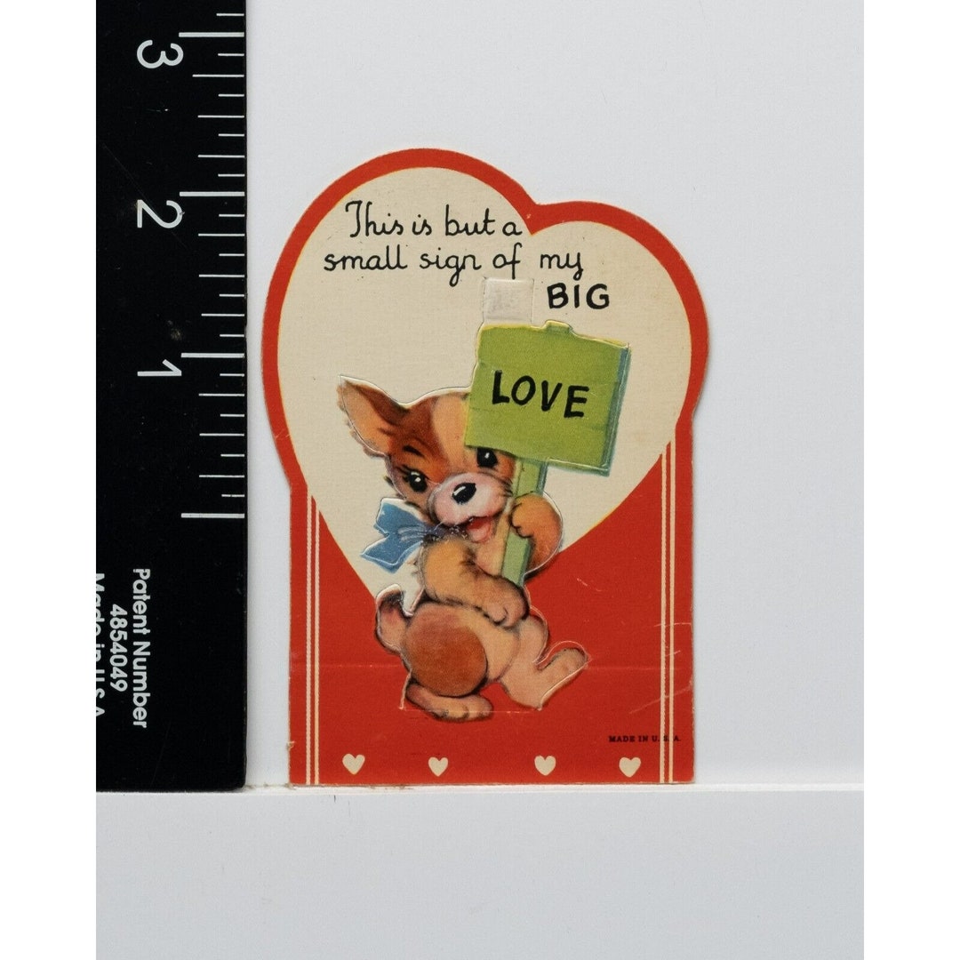 Vintage Pop Out Valentine Brown Puppy Dog With Bow Holding Love Sign ...