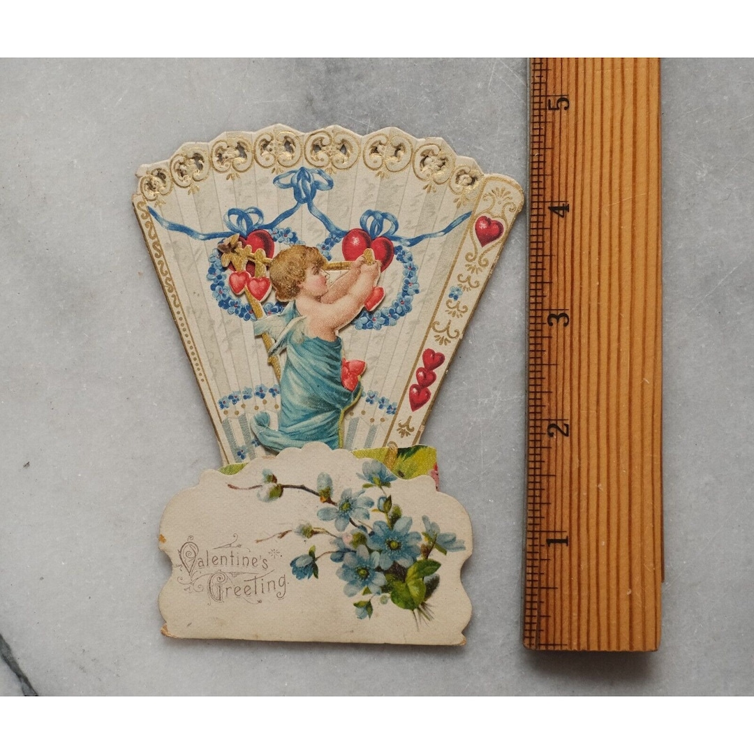 Antique Valentine 3D Pop Out Victorian Cupid Hanging Hearts Die Cut ...