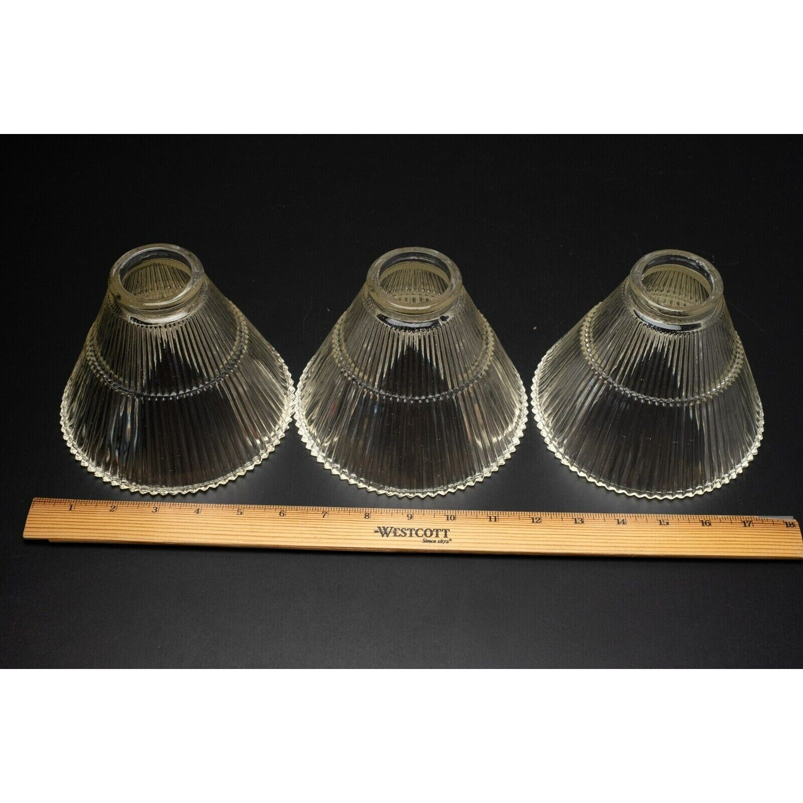 HOLOPHANE STYLE Prismatic Light Shade Cone Ribbed Amber Glass 2.25 ...