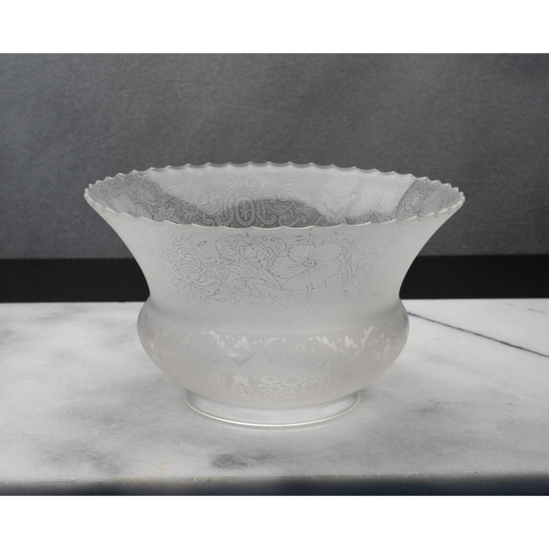 VICTORIAN Style Gas Lamp Fixture Shade Acid Etched Glass Floral Bird 8 ...