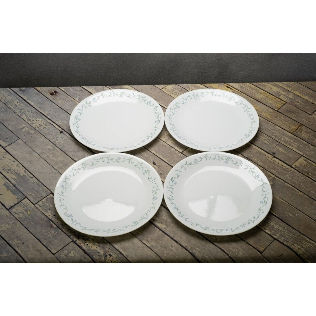 CORELLE Country Cottage Green Blue Flowers Hearts Dinner Plates 10.25 ...
