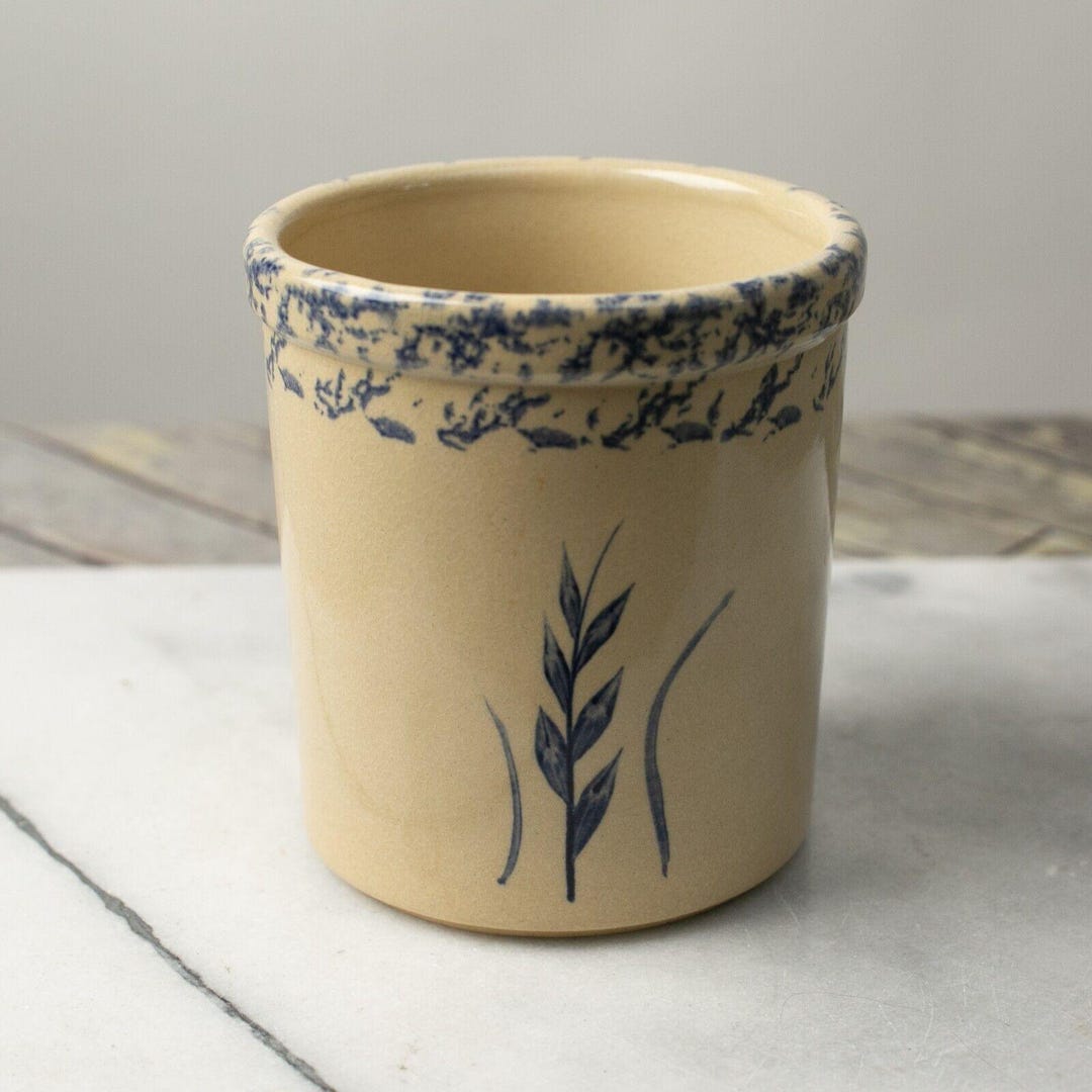 Robinson Ransbottom Pottery RRP Blue Spongeware Wheat Pattern High Jar ...