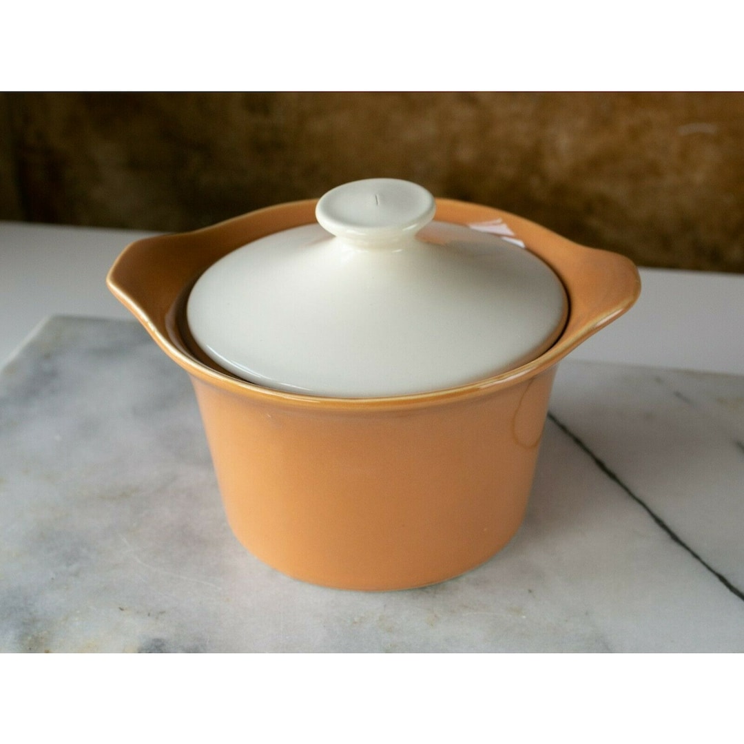 SCANDIA by Cameron Clay Products Brown Casserole White Lid Oven Proof ...