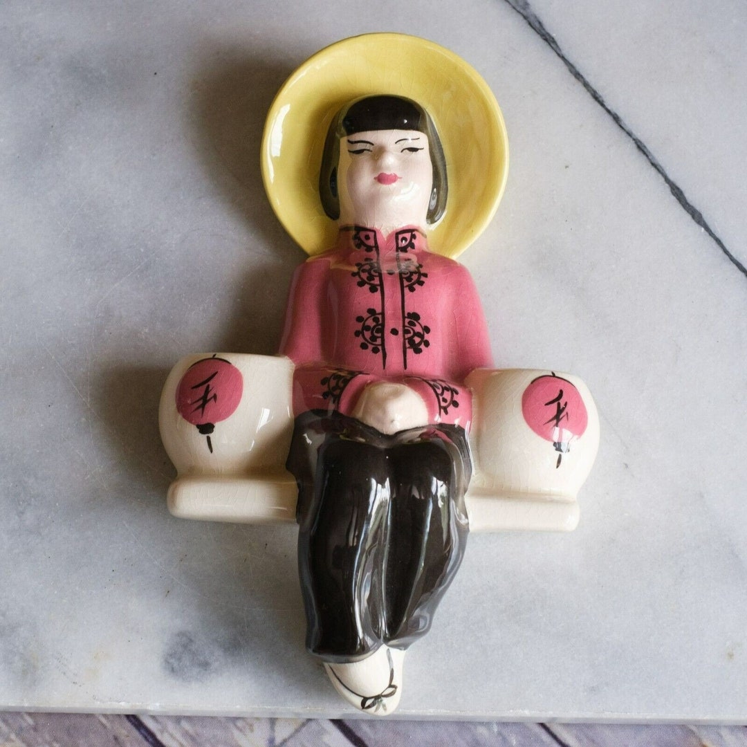 Vintage WEIL WARE California Art Pottery Asian Girl Wall Pocket Planter ...