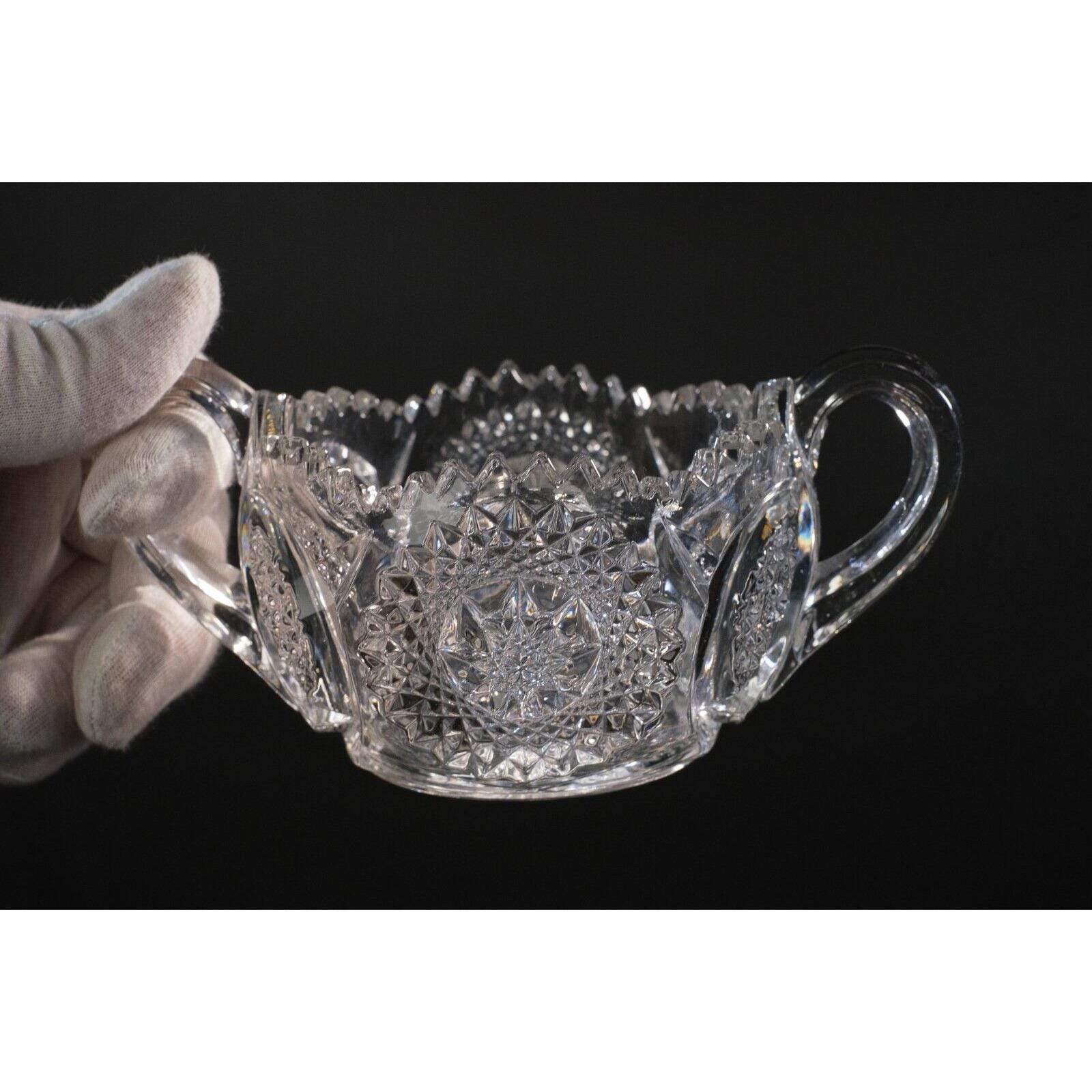 CAMBRIDGE GLASS Near Cut Marjorie Pattern Pressed Glass Cream and Sugar ...