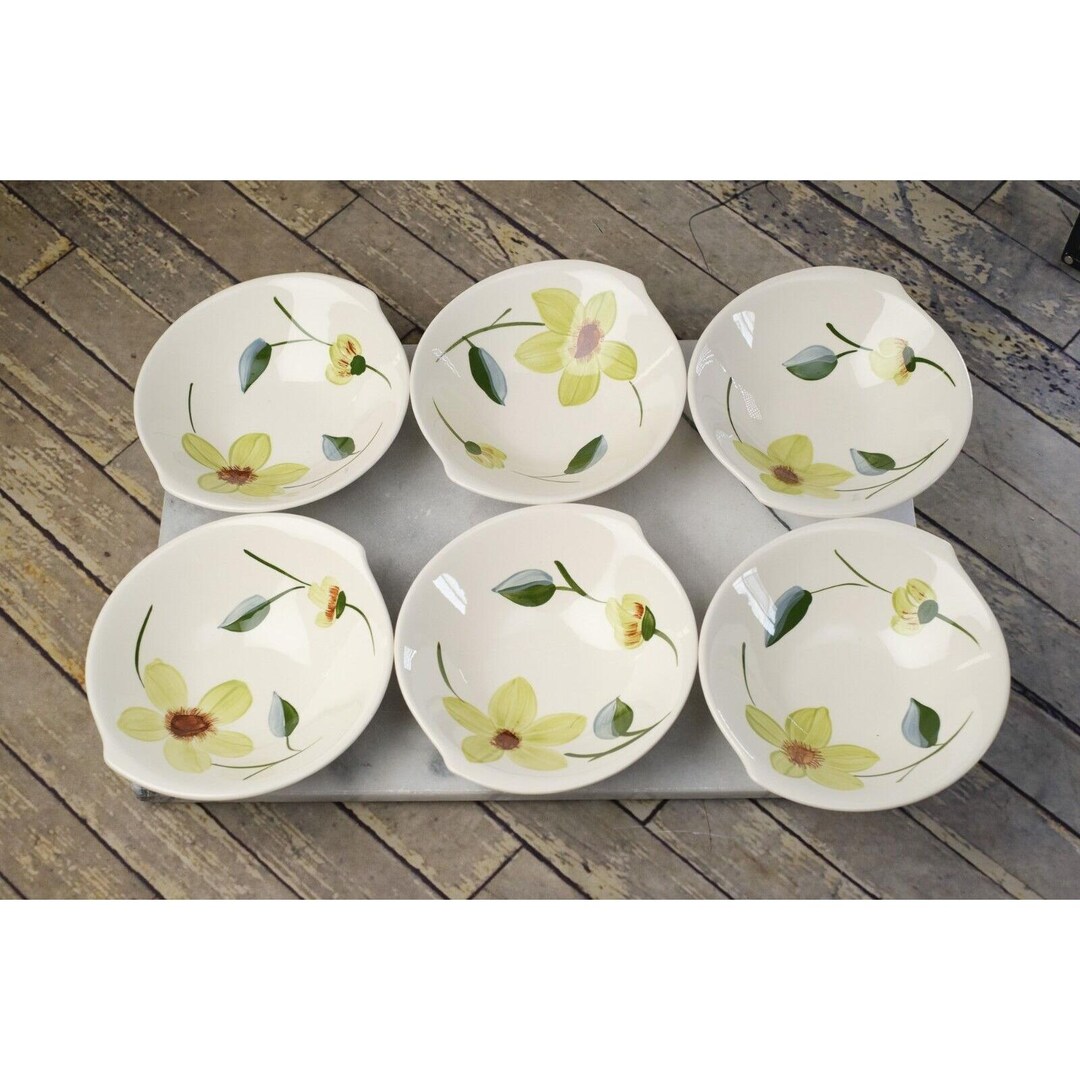 BLUE RIDGE Southern Pottery Green Eyes Lugged Bowls Lime Green Flowers ...