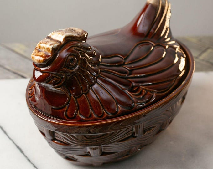 Mccoy POTTERY Stoneware Hen on Nest Covered Casserole Dish #7110 Brown ...