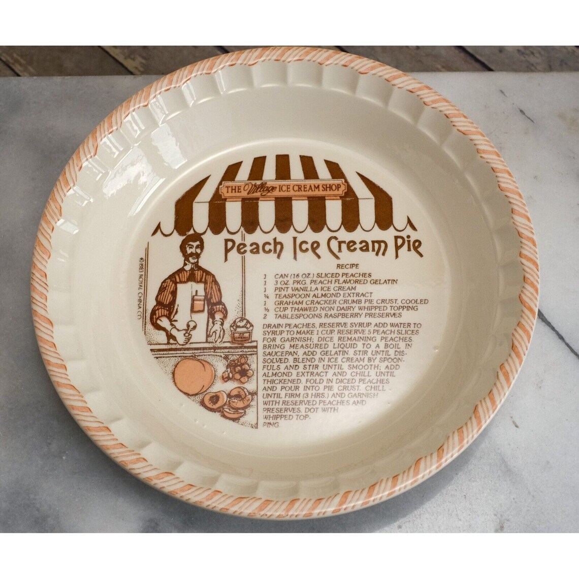 Vintage 1983 Royal China PEACH Ice Cream Pie Recipe Dish Country ...