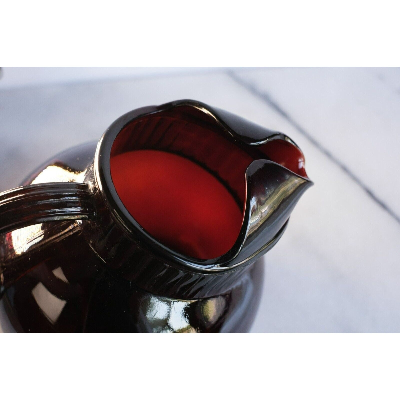 Vintage ANCHOR HOCKING Royal Ruby Red Glass Tilted Ball Pitcher 6 ...