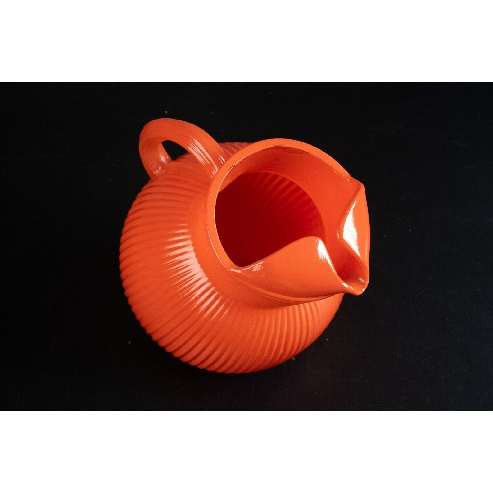 Vintage HAZEL ATLAS Ball Pitcher Tilted Fine Rib Fired-on Orange Ice ...