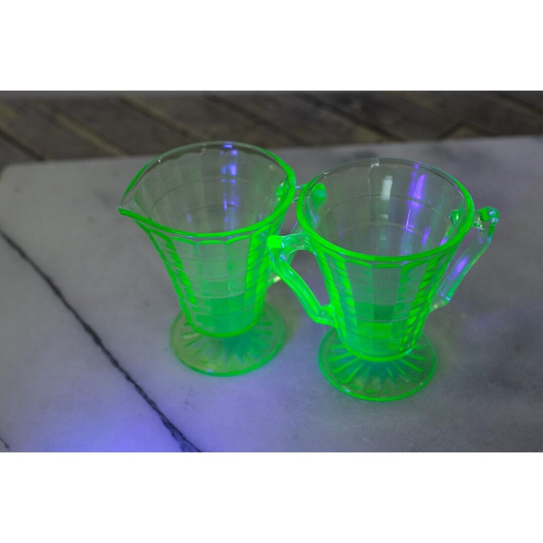 HOCKING GLASS Block Optic Uranium Green Depression Glass Sugar ...