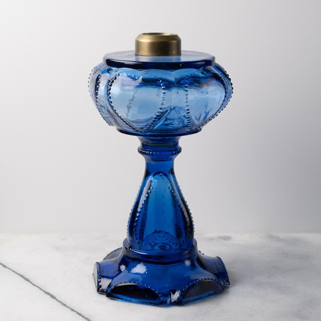Antique FINDLAY Cobalt Blue Beaded Queen of Hearts Glass Kerosene Oil ...