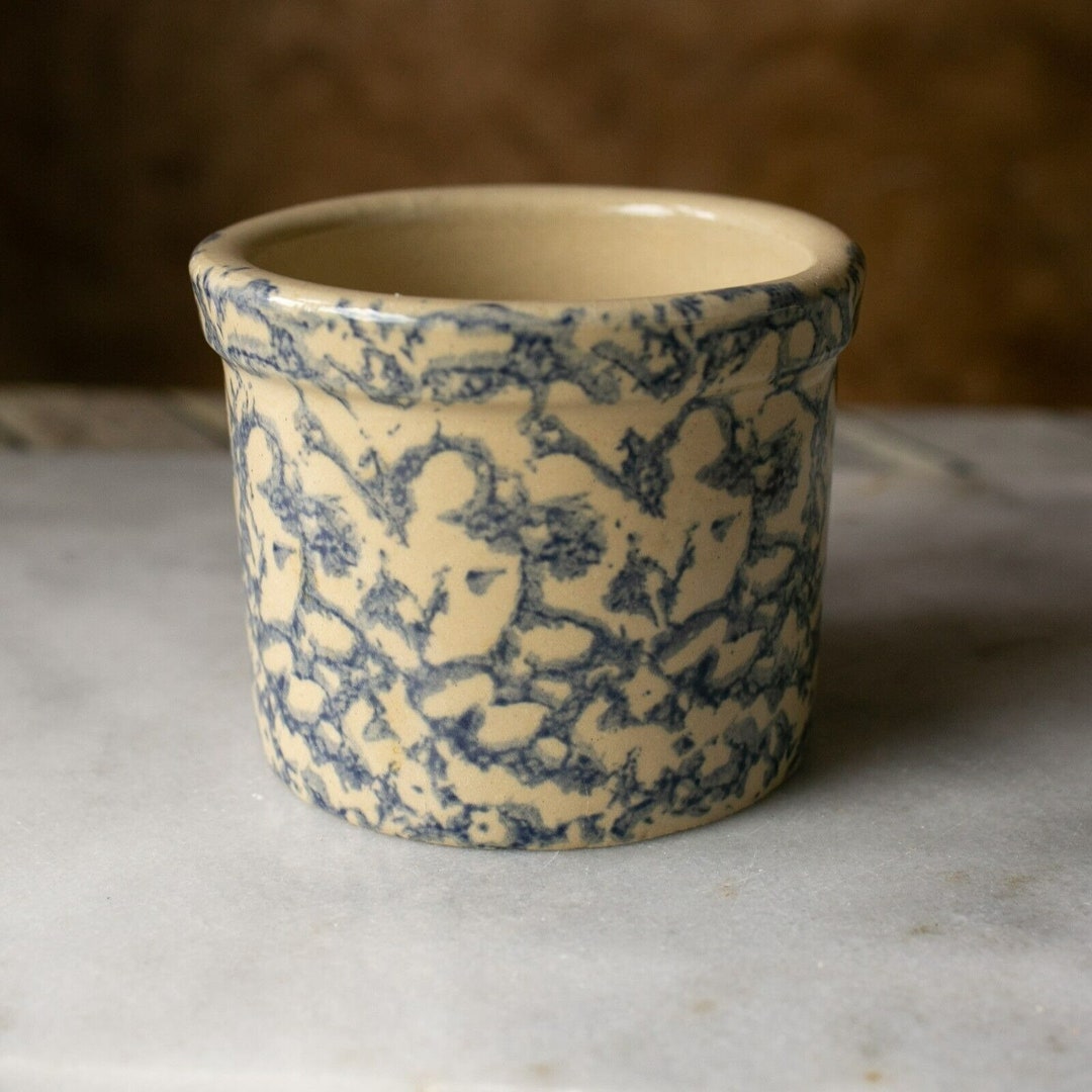 Robinson Ransbottom Pottery RRP Blue Spongeware Low Jar 1 Pint Crock #2 ...