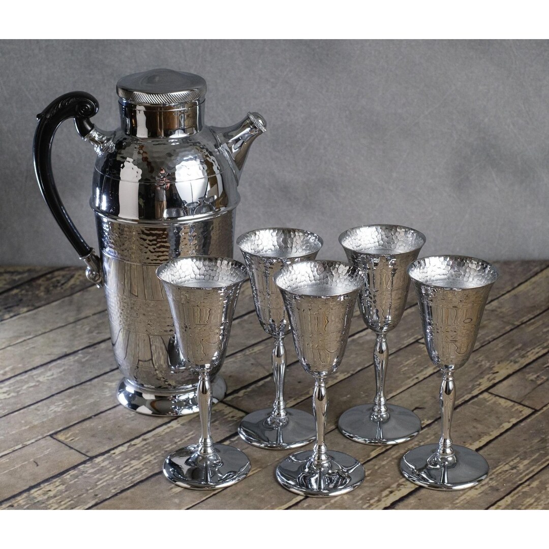 FARBER BROS Krome Kraft New York Bar Set Cocktail Shaker and 5 Goblets ...