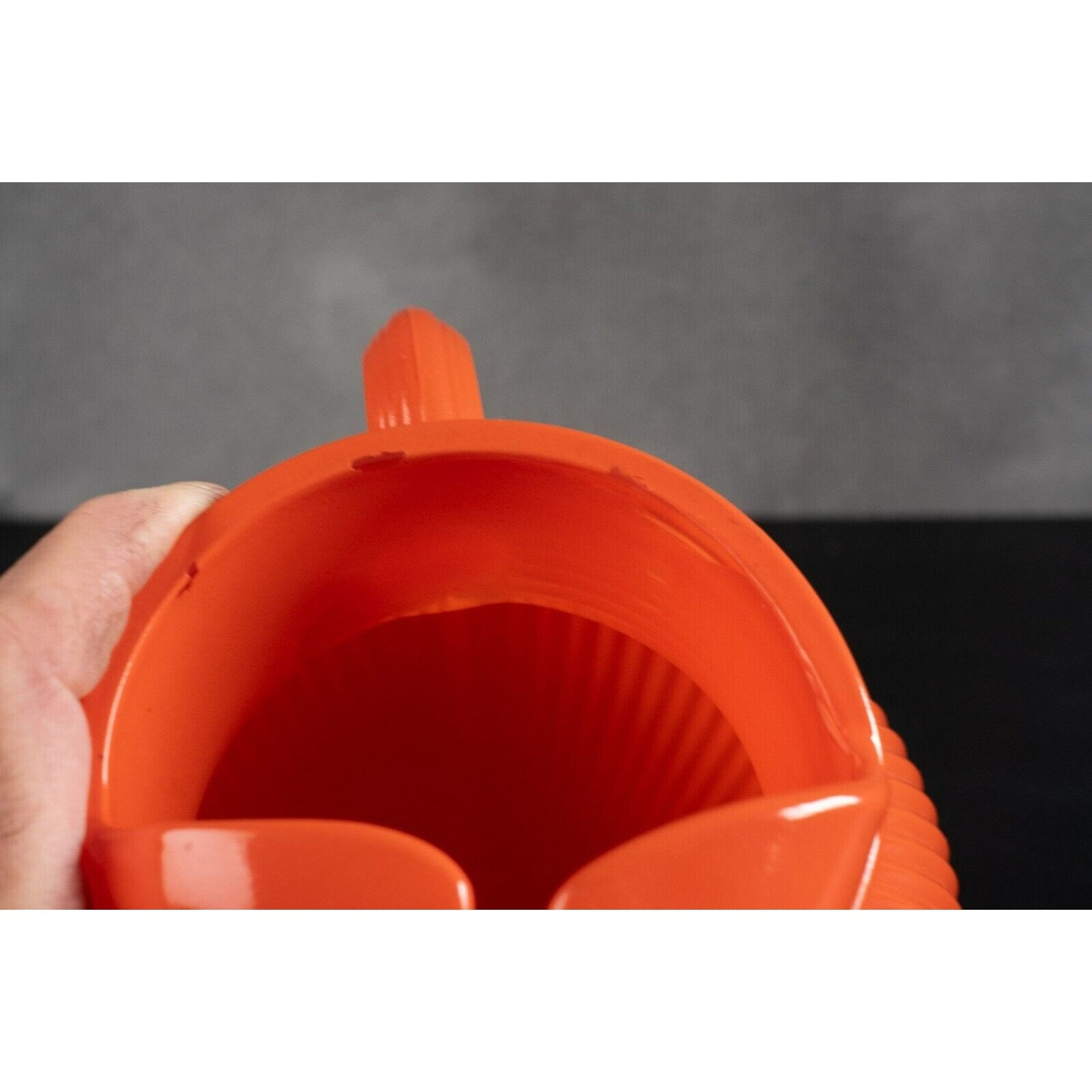 Vintage HAZEL ATLAS Ball Pitcher Tilted Fine Rib Fired-on Orange Ice ...