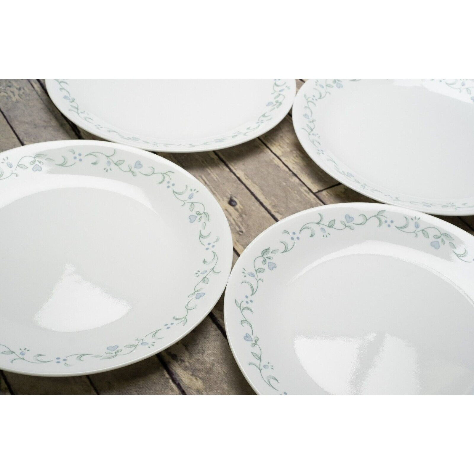 CORELLE Country Cottage Green Blue Flowers Hearts Dinner Plates 10 ...