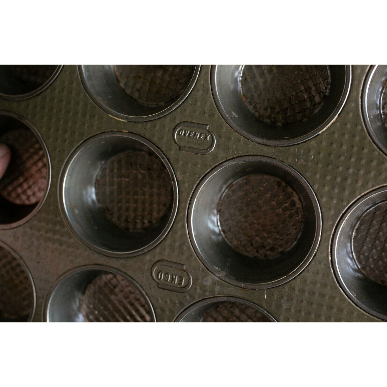 Vintage EKCO OVENEX X120 Tin Waffle Pattern 12 Muffin Cornbread Cupcake ...