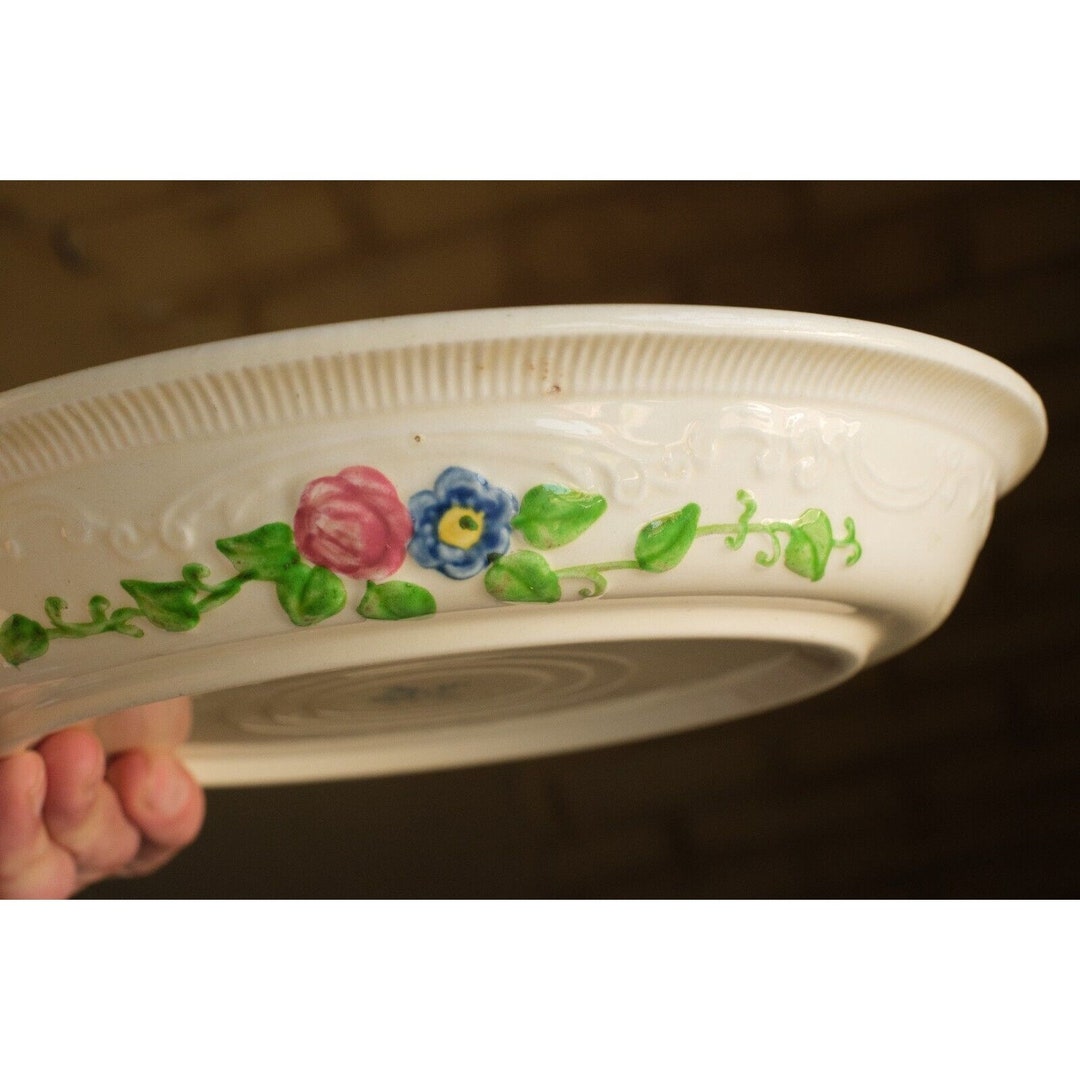 Vintage HOMER LAUGHLIN Round Oven Serve Pie Pan Ivory Hand Painted ...