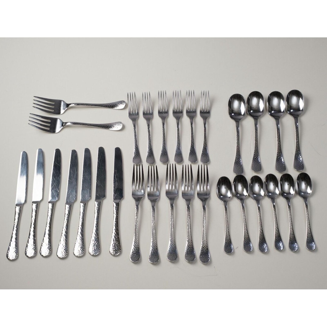 GINKGO LAFAYETTE Hammered 18/10 Stainless Steel Flatware-30 Piece Lot ...