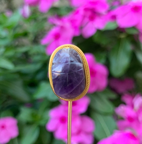 Amethyst Scarab Pin Stick 14k Gold Antique Egyptian R… - Gem