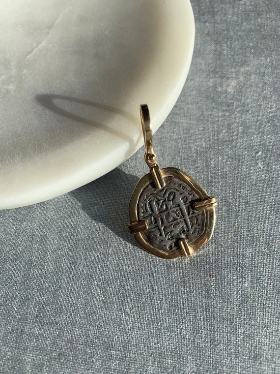 14k Gold Coin Ancient Coin Pendant Reproduction Cross… - Gem