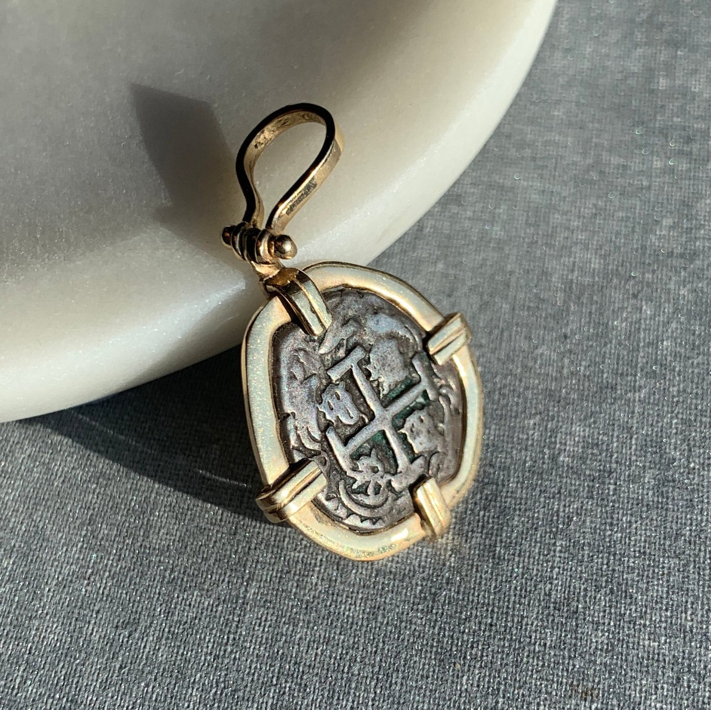 14k Gold Coin Ancient Coin Pendant Reproduction Cross Baroque Shape - Etsy