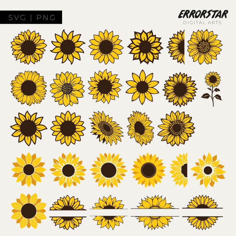 Sunflower SVG Bundle With Monograms and Half Flowers (digital Download ...