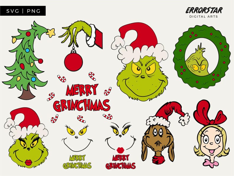 Grinch SVG Bundle, Merry Grinchmas Christmas Clipart, Funny Grinch ...