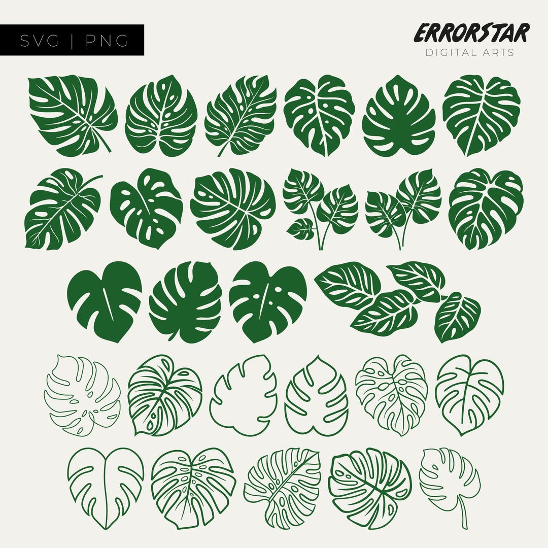 Monstera Leaf SVG Bundle: Tropical Leaves With Outlines for Cricut and ...
