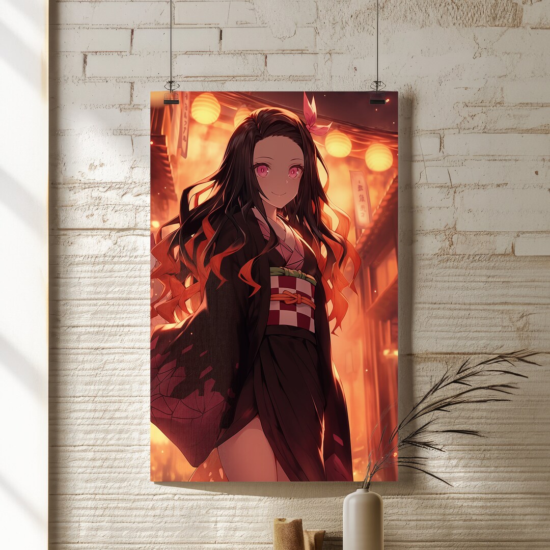 Nezuko Kamado Poster, Anime Demon Slayer, Demon Girl Muzzle, Lanterns ...